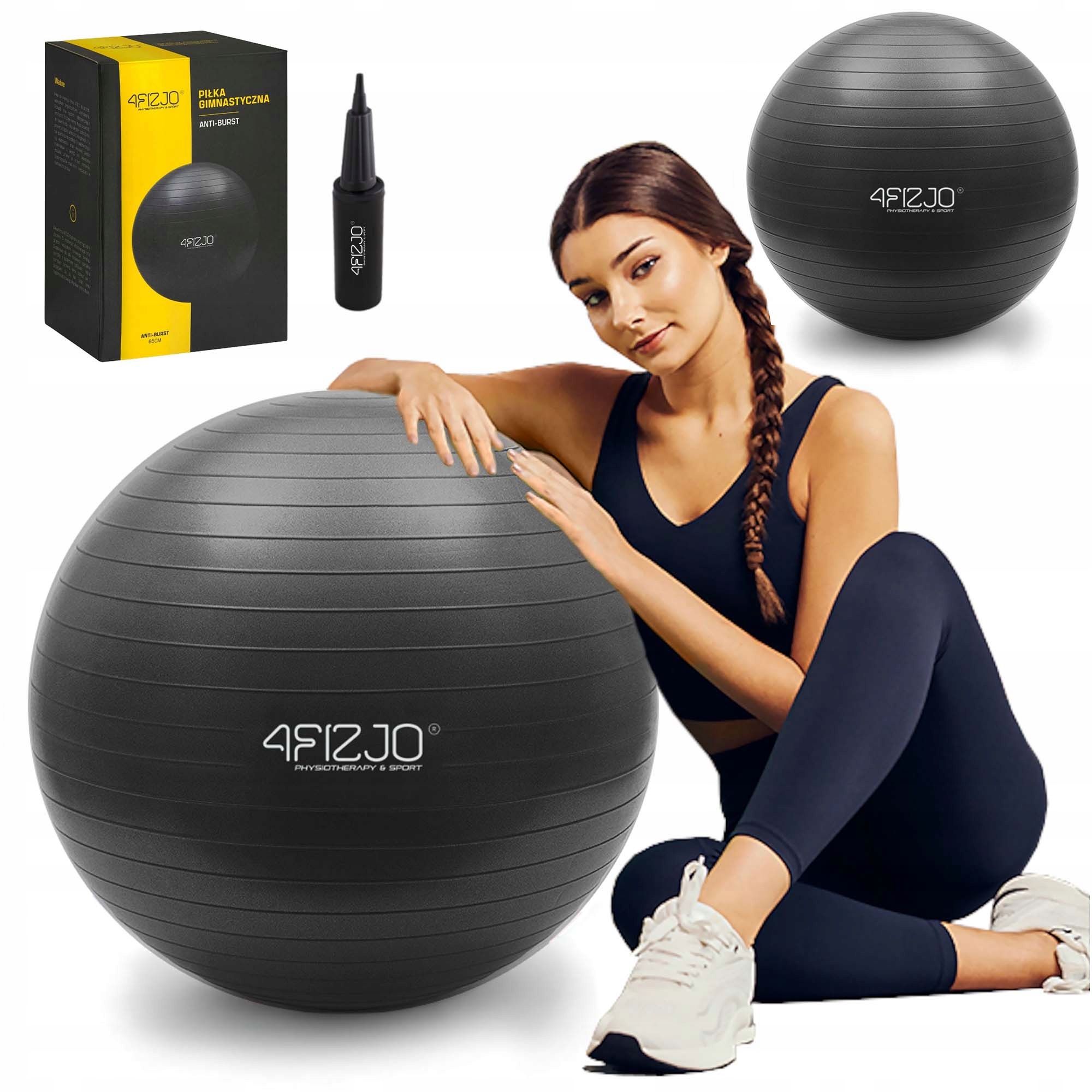 Мяч для фитнеса (фитбол) 4FIZJO 65 см Anti-Burst 4FJ0400 Black S49-4406 ...